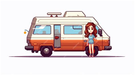 Pixel Art Van Girl Cartoon Vector Isolated Illustration Premium Ai Generated Vector