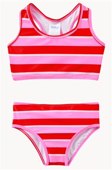 Milky Girls Candy Stripe Crop Set Redpink Swimwear Galore Au