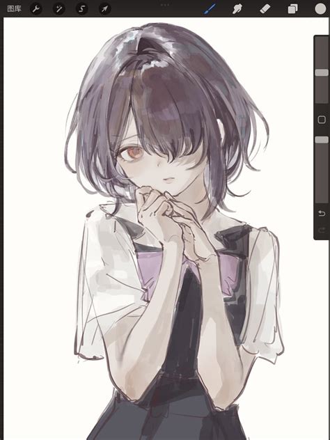 Safebooru 1girl Art Program In Frame Black Hair Hair Between Eyes