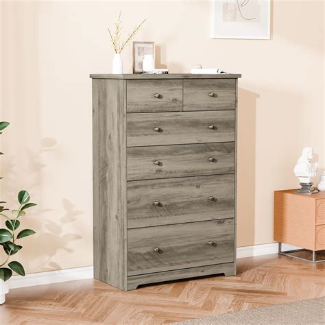 Vingli Tall Dresser Rustic Grey Dresser 6 Drawer Chest Of