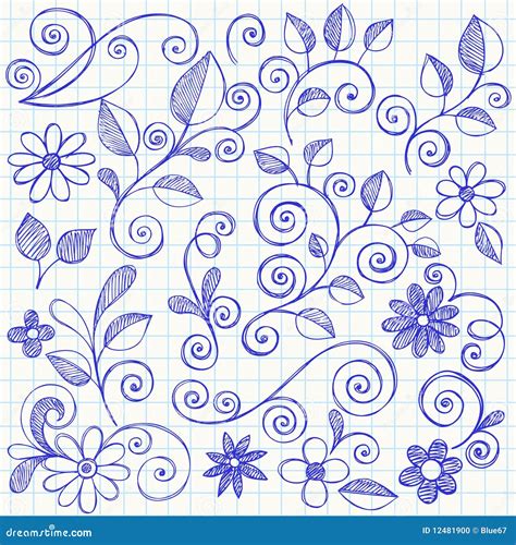 Sketchy Leaves And Vines Notebook Doodles Stock Vector Illustration Of Paper Floral 12481900