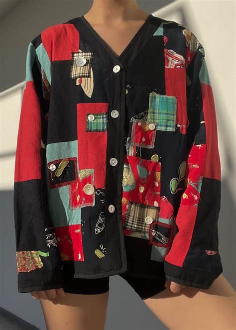 Patchwork Button Down Jacket M Retro And Groovy