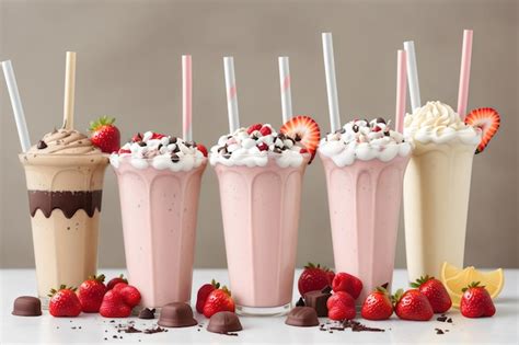 Premium Photo Photo Assortment Of Milkshake Glasses With Fruits And