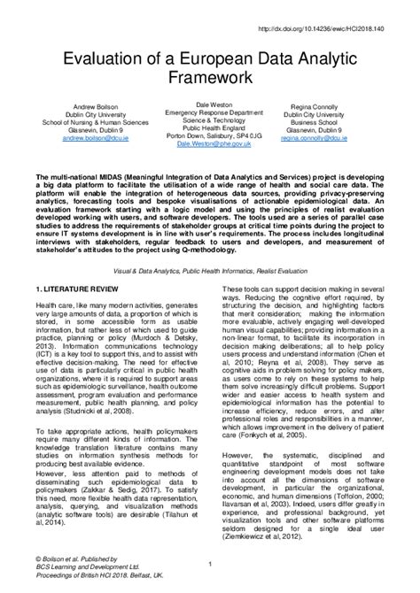 Pdf Evaluation Of A European Data Analytic Framework Andrew Boilson