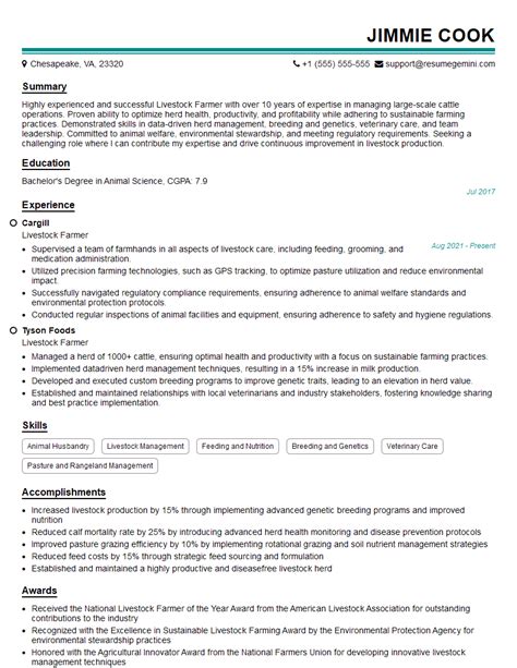 Livestock Farmer Resume Template Resumegemini Online Resume Builder
