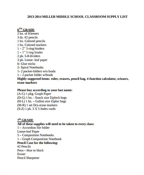 Free 9 Sample Supply List Templates In Pdf Ms Word