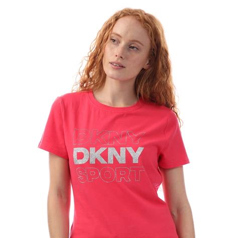 Dkny Glitter Logo Ss Crew Neck T Shirt Silver Pink