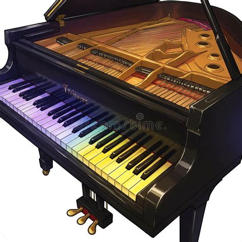 A Digitally Rendered Grand Piano With Open Lid Showcases Its Golden