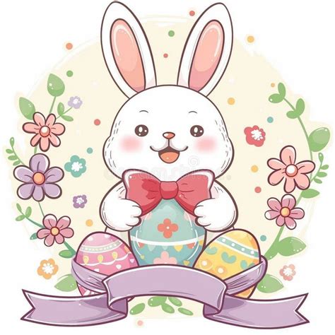 Cute Bunny Celebrate Ester With Coloring Egg Stock Image Image Of