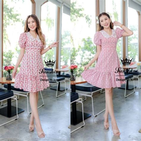 💖💖ป้าย Lady Sunshine💖💖เดรสสั้นคอปกงานปัก ชายแต่งระบายงานสวยบุซับอย่างดี