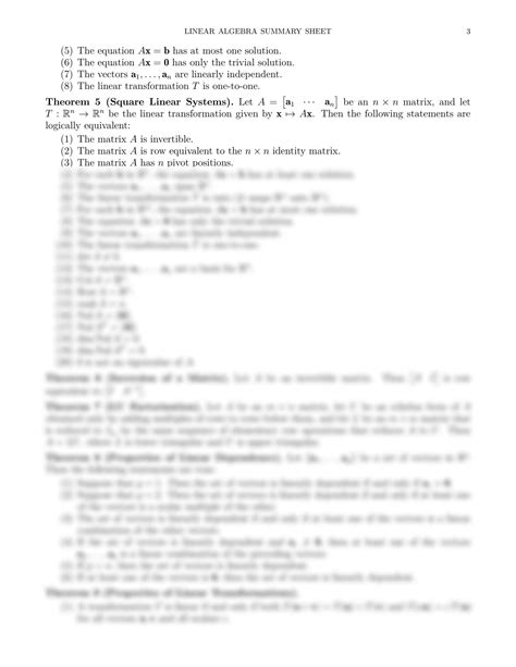 SOLUTION: Linear algebra summary sheet - Studypool