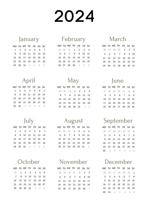 2024 Calendar Month Names And Time Management Clipart Png All