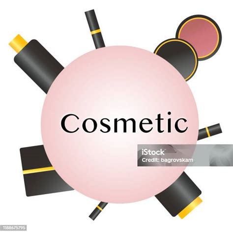 아름다움 배경을 메이크업 Illustation 벡터얼굴 화장품 및 도구 텍스트에 대한 분홍색 원 필드와 포스터 템플릿 파우더 케이스 립스틱 아이 라이너 튜브 판매오퍼 배너