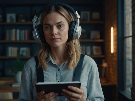 A Woman With A Cookbook Arms Holding A Pair Of Headpho 3 1 Premium Ai Generated Image