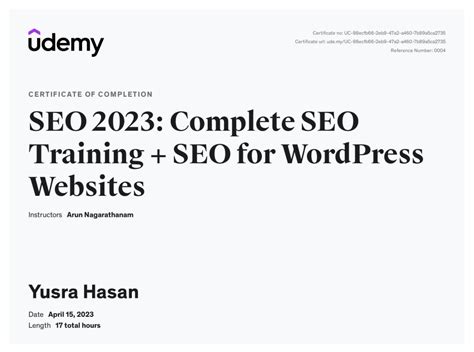 yusra hasan on linkedin udemy course completion certificate