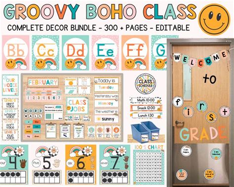 Boho Groovy Classroom Decor Bundle Complete Boho Classroom Collection