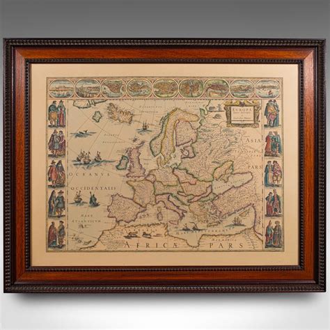 Vintage Reproduction Of 17th Century Map Of Europe 1970s For Sale At