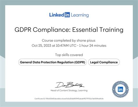 shone pious on linkedin certificate of completion