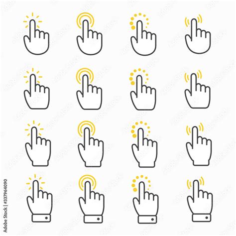 Hand Shaped Mouse Cursor Set Pointing And Clicking Touch Screen Concept Stock Vector Adobe Stock