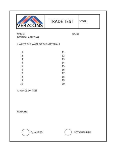Trade Test Pdf
