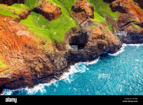The Bright Eye Open Ceiling Sea Cave On The Na Pali Coast Aerial
