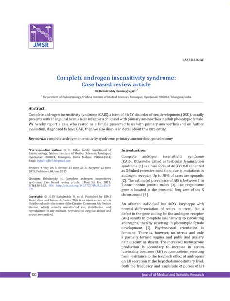 Pdf Complete Androgen Insensitivity Syndrome Case Based Review Article