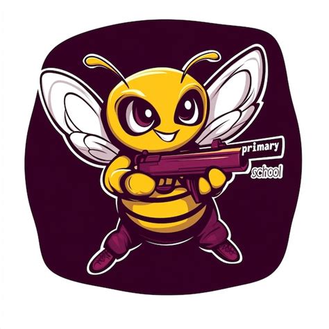 Cute Bee Holding A Gun Illustration Premium Ai Generated Vector