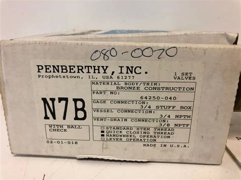 Penberthy N7b Bronze Gage Valve 3 4 Stuff Box 64250 040 For Sale