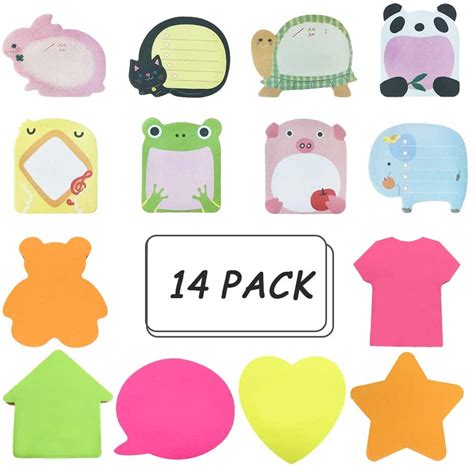 Haijsevr 14 Pack Sticky Notes Self Stick Removable Shaped Sticky Notes 14 Pads 100 Sheets 6