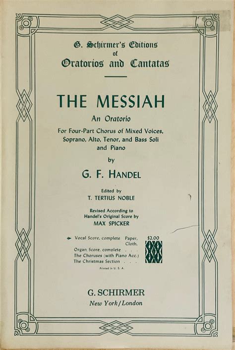 The Messiah Oratorios And Cantatas Complete Vocal Score Gf Handel Opera