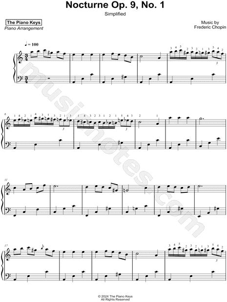 The Piano Keys Chopin Nocturne Op 9 No 1 Simplified Sheet Music