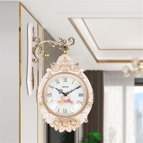 Retro Double Side Wall Clock Cream Color Wall Mounted Clock Waterproof