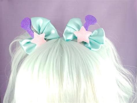 Kawaii Alien Antenna Bow Set Uchuu Kei Kawaii Ufo Stars Glitter Alien Bow Hair Clip Ufo