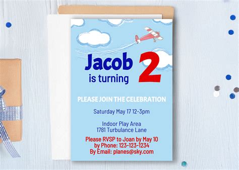Digital Biplane Birthday Invitation Confetti Barn