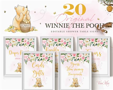 Classic Winnie The Pooh Favor Sign Editable Party Table Etsy