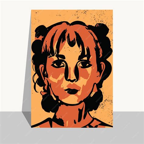 Premium Vector Woman Portrait Linocut Poster Artistic Template