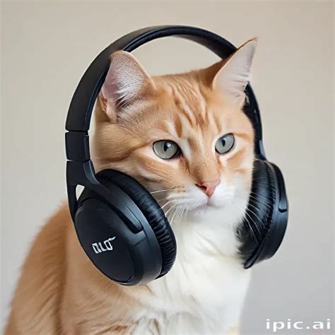 A Stylish Cat Enjoying Music With Headphones On Its Ears