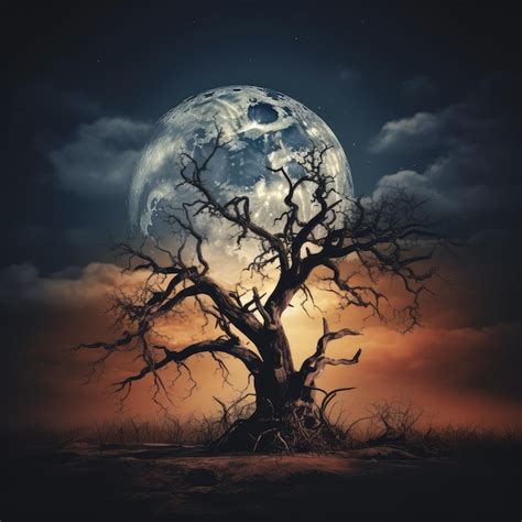 Premium Ai Image Spooky Tree Against A Big Moon