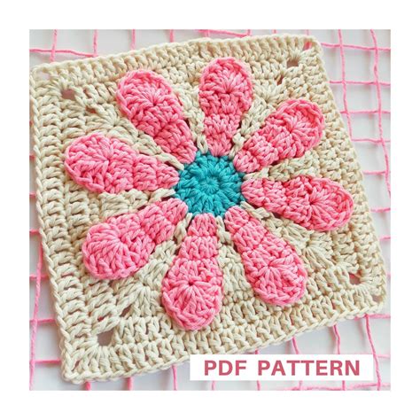 Granny Square Crochet Pattern Retro Flower 3d Large Granny Square Big