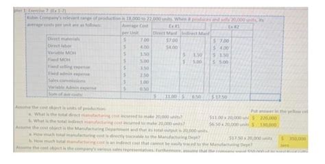 Question 1 Assume The Cost Object Is The Companys