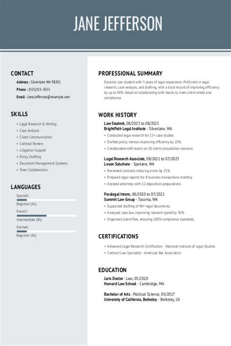 Law Resume Examples And Templates