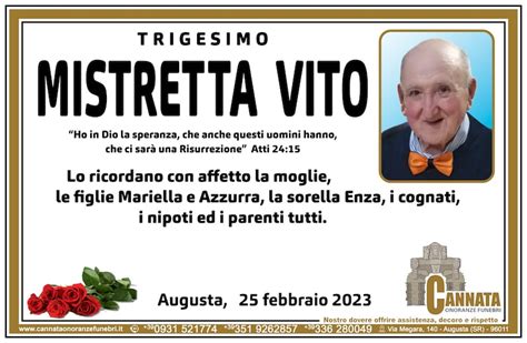 Augusta Trigesimo Dalla Scomparsa Di Vito Mistretta Augusta News