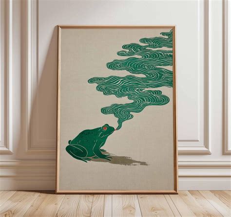 Smoking Frog Poster Japanese Minimalist Surreal Print Zen Decor Etsy
