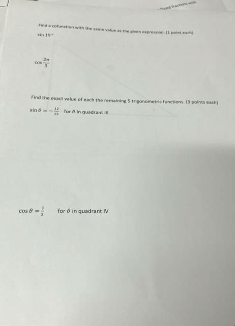 Solved Find A Cofunction With The Same Value As The Given