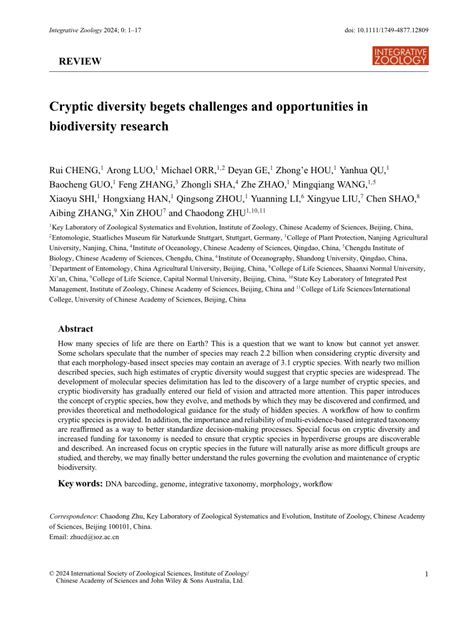 Pdf Cryptic Diversity Begets Challenges And Opportunities In Biodiversity Research