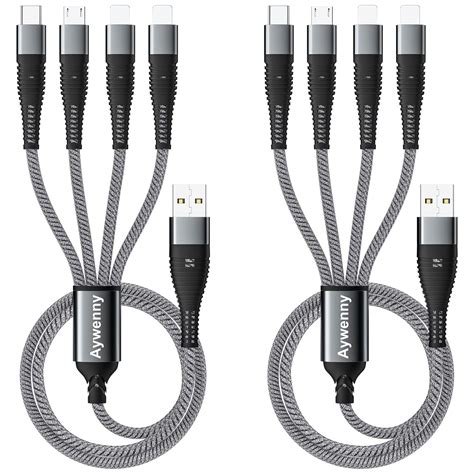 Aywenny Multi Charging Cable Nylon Braided Universal 4 In 1 Multiple Usb Cable 3a