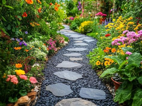A Beautifully Designed Garden Path Lined With Vibrant Plants And