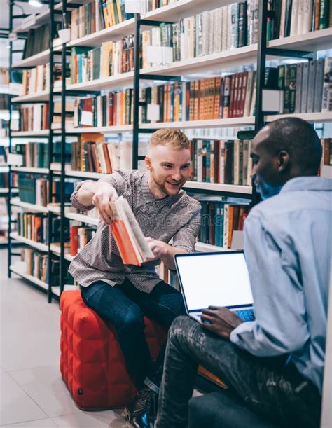 Smiling Student Sharing Data With Classmate Stock Image Image Of