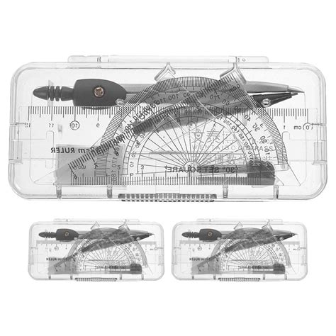 Hemoton Geometry Compass And Protractor Set For Drawing With Triangle Ruler 3 Boxes Multi Color