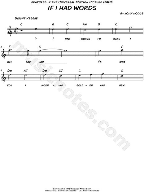 If I Had Words From Babe Sheet Music Leadsheet In C Major